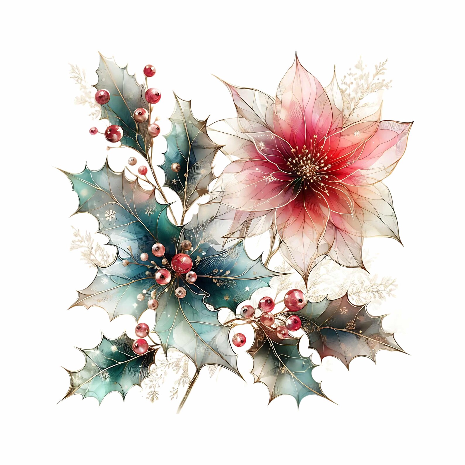 18 Christmas Holly Clipart, Watercolor Christmas Holly Abstracts ...