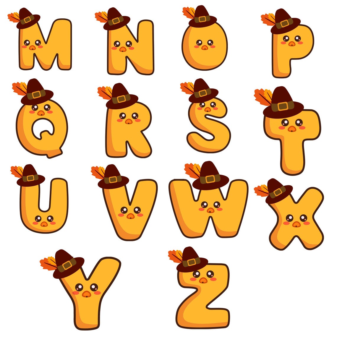 Thanksgiving Alphabet Clipart, Letters With Pilgrim Hat, Uppercase ...