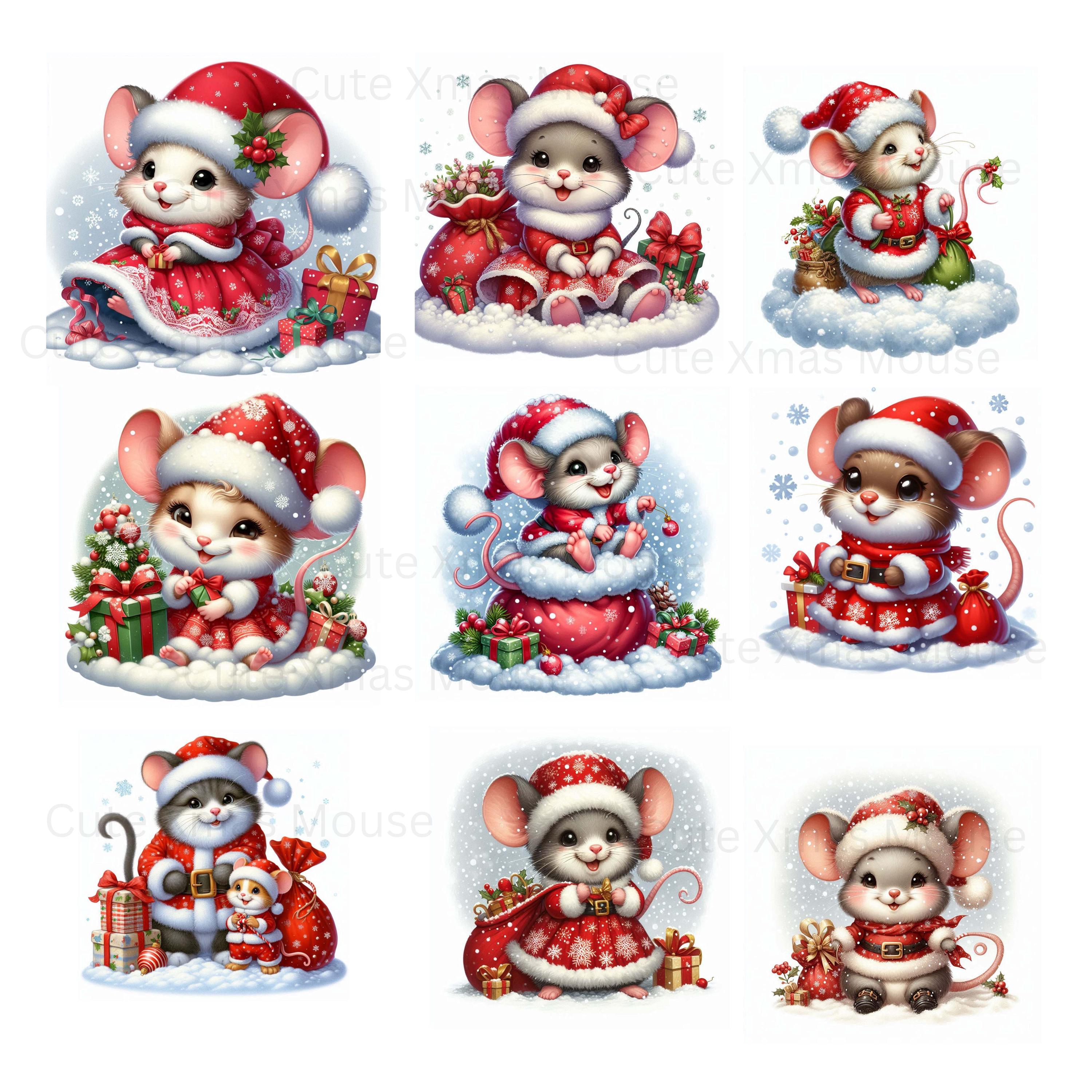 30 Cute Christmas Mouse, Mouse and Snowman Clipart, Cat and Mouse ...