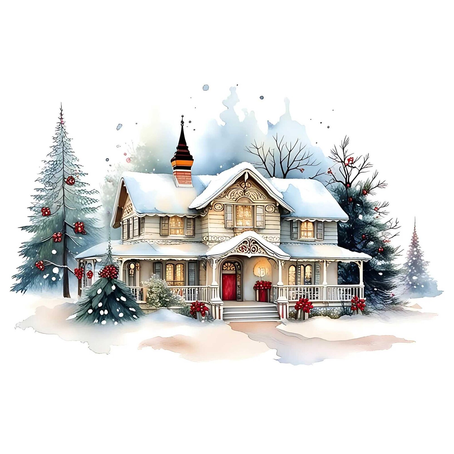 11 Christmas Houses Clipart, Winter Christmas House, Christmas Cards ...
