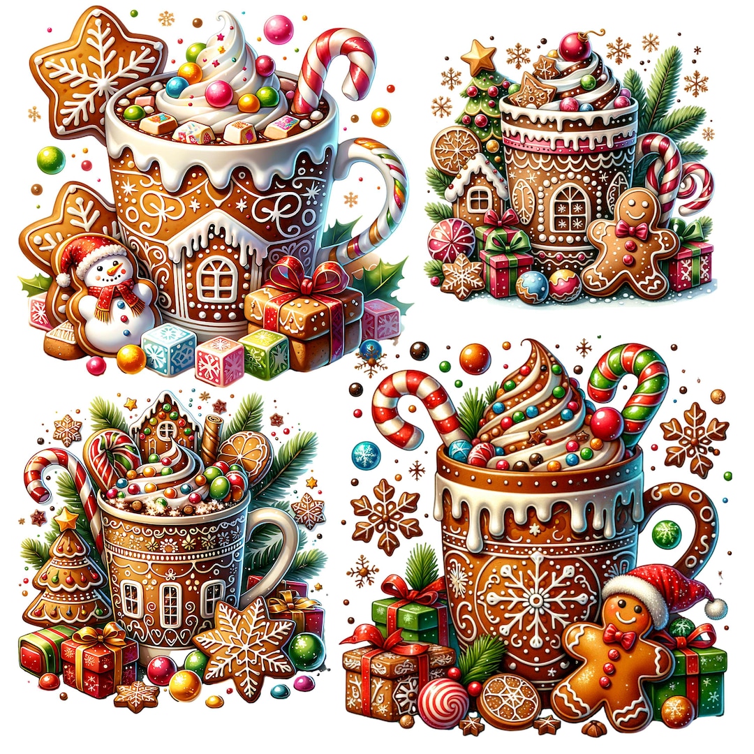 11 Christmas Gingerbread Snowman Cup Clipart, Gingerbread Cocoa Mug ...