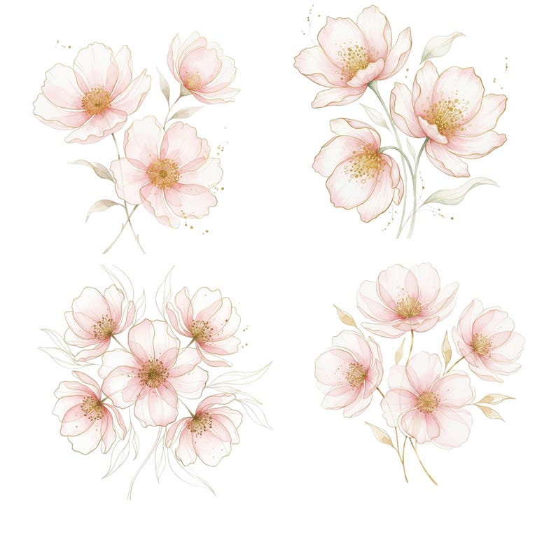 20 Elegant Watercolor Soft Pink Flower Clipart, Pink Floral Abstracts ...
