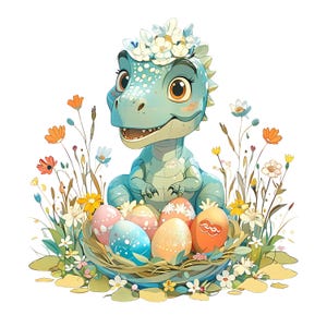 15 Cute Cartoon Easter Dinosaur Clipart, Baby Dinosaur, Printable ...