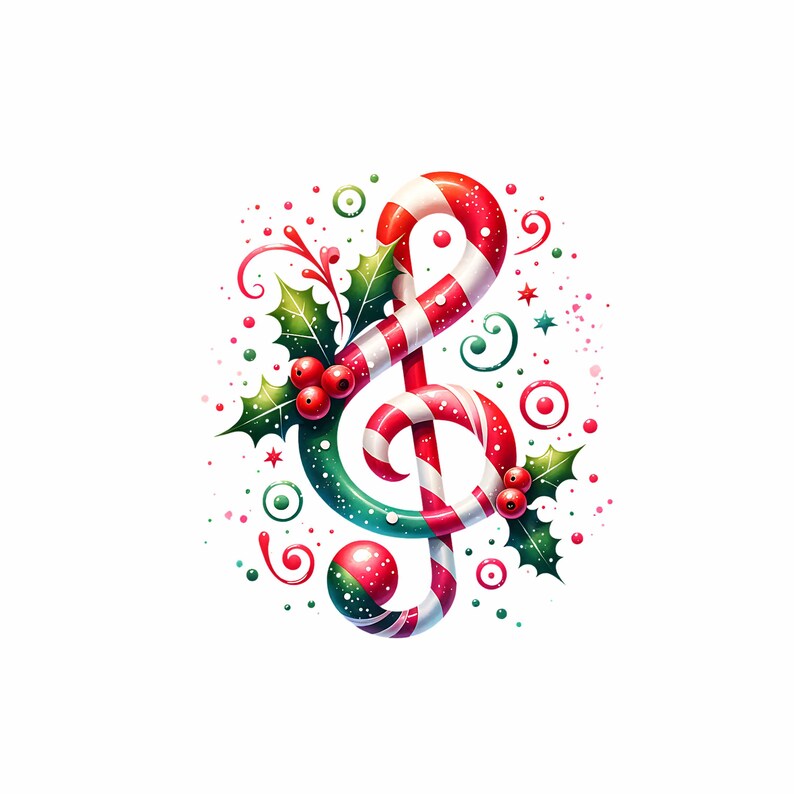 15 Watercolor Christmas Treble Clef, Music Note Clipart, PNG, Digital ...