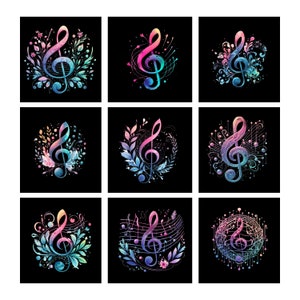 20 Watercolor Music Notes Clipart, Png, Pastel Color, Treble Clef ...
