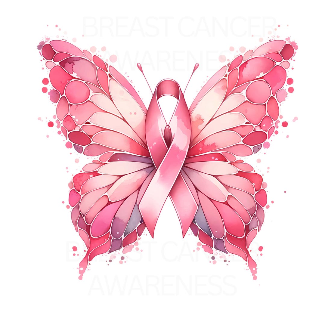 10 Watercolor Pink Ribbon Butterfly, Breast Cancer Awareness Butterfly ...
