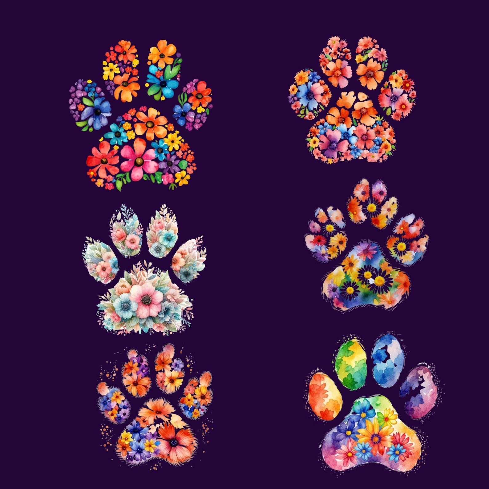 15 Floral Paw Clipart, Dog Prints, Watercolor Pet Prints, Floral Paws ...