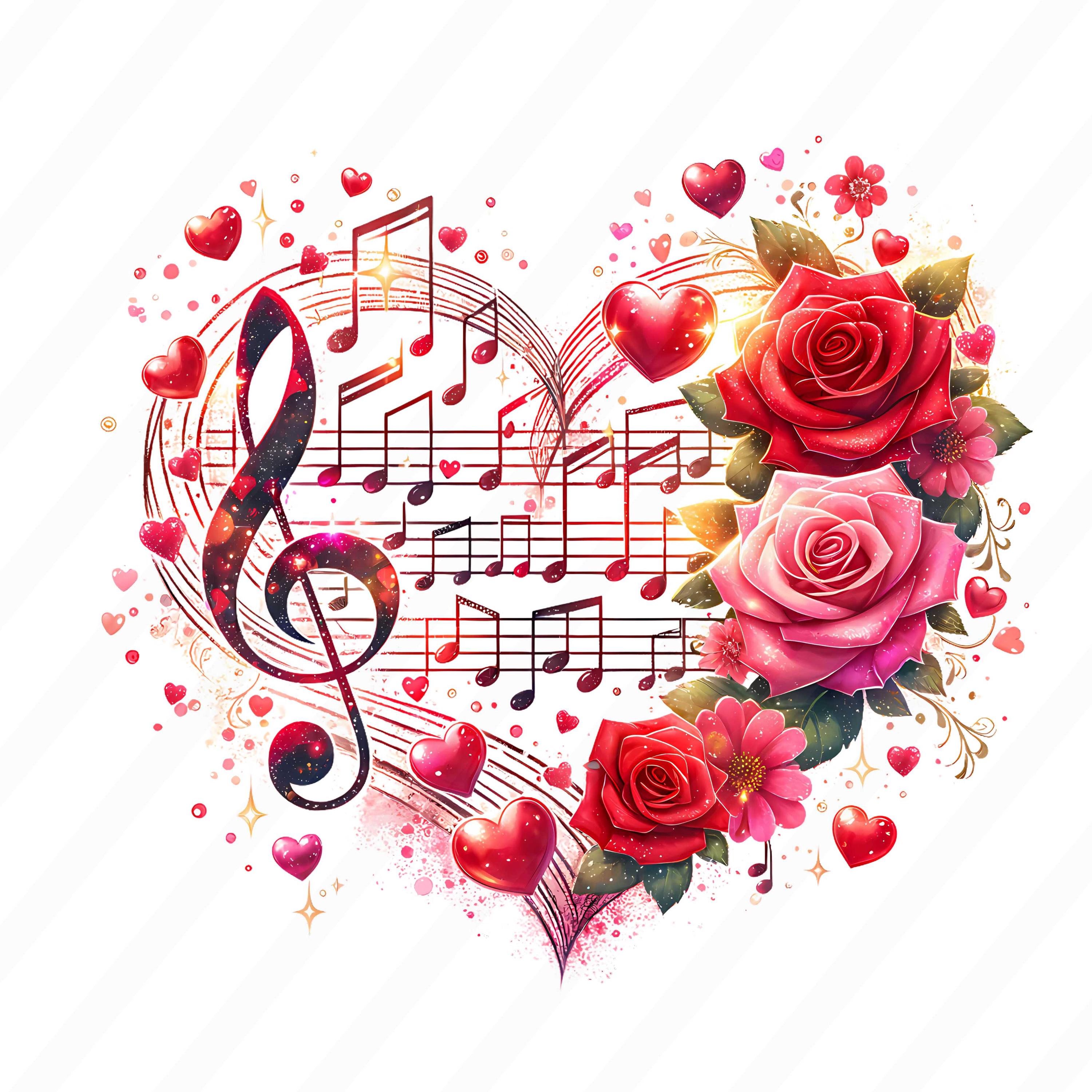 14 Watercolor Valentines Music Notes Sublimation, Music Clipart ...