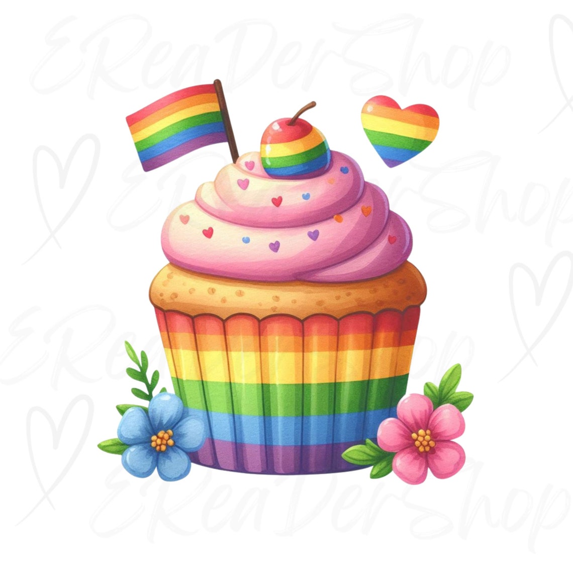 30 Png Rainbow Cupcakes, Watercolor Cupcakes, Cute Kawaii Rainbow ...