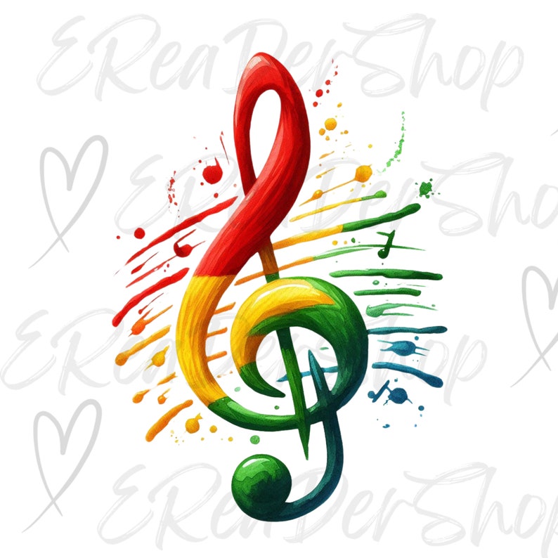 20 Watercolor Music Notes Clipart, Rastafarian Color, Treble Clef ...