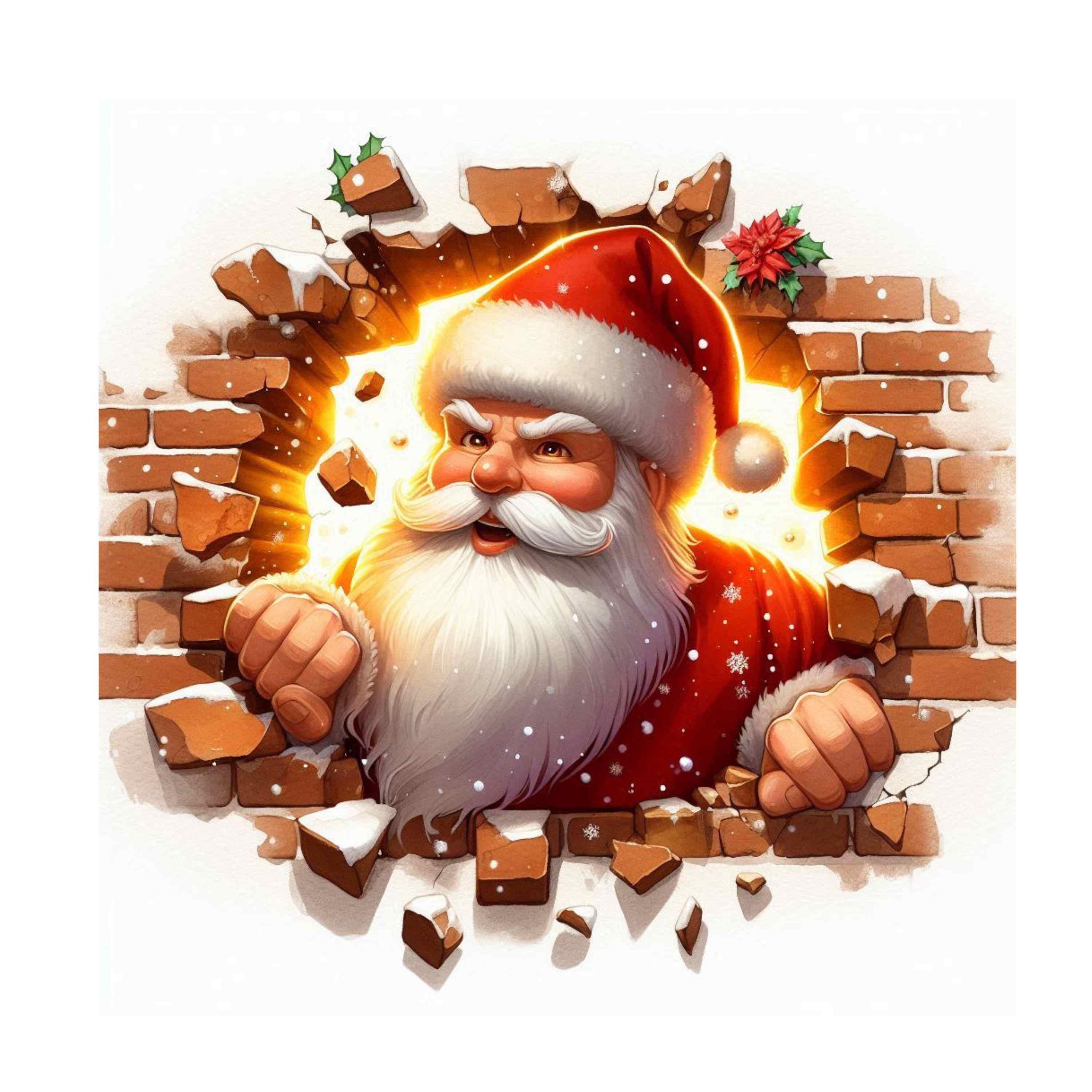 15 Santa Breaking Through the Wall Clipart, Christmas Santa, Santa ...