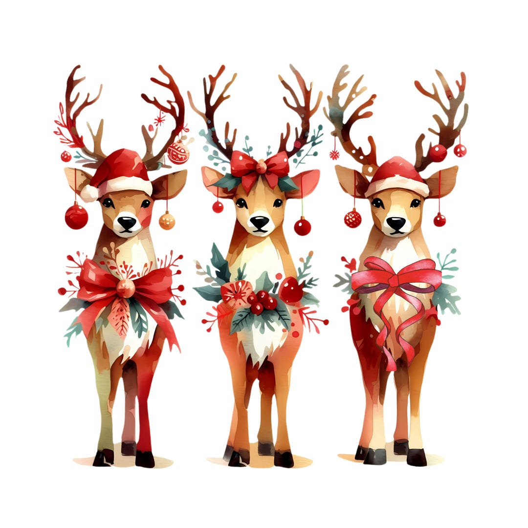 Christmas Reindeers, Reindeer Clipart, Watercolor Reindeers, Christmas ...
