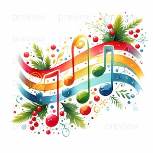 30 Watercolor Christmas Music Notes Sublimation, Music Clipart ...