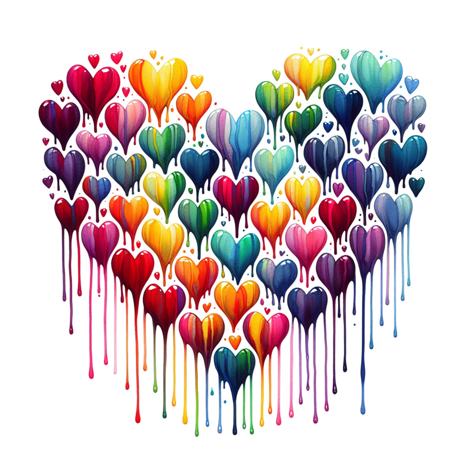 12 Rainbow Dripping Heart PNG Bundle, Colorful Heart Clipart, Paint ...