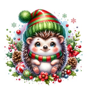 20 Cute Christmas Hedgehog Sublimation, Watercolor Christmas Clipart ...