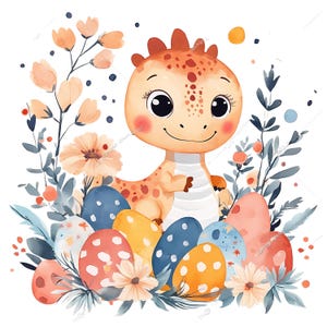 15 Cute Cartoon Easter Dinosaur Clipart, Baby Dinosaur, Printable ...