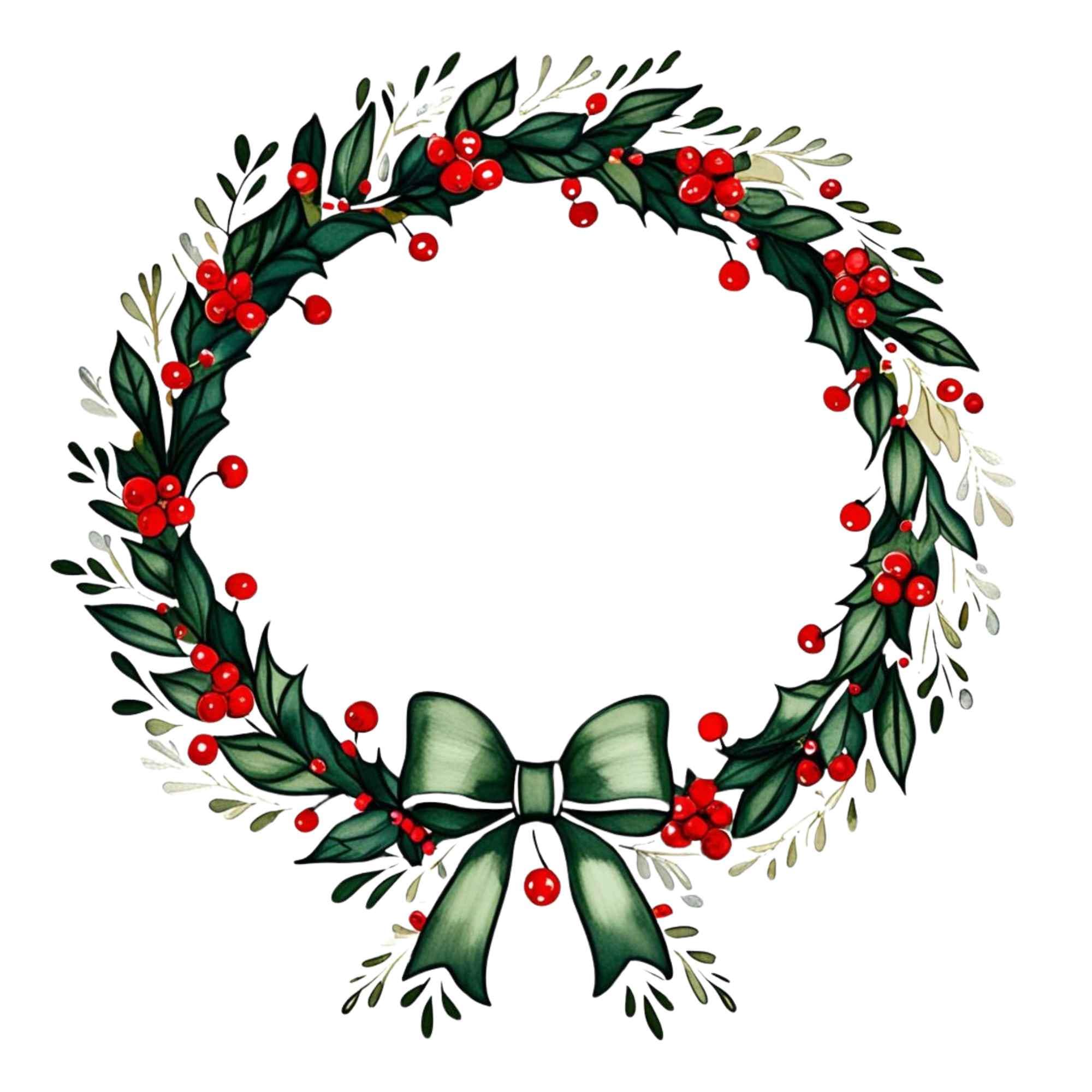 20 Watercolor Christmas Wreath, Christmas Wreath Clipart, Holly Wreath ...