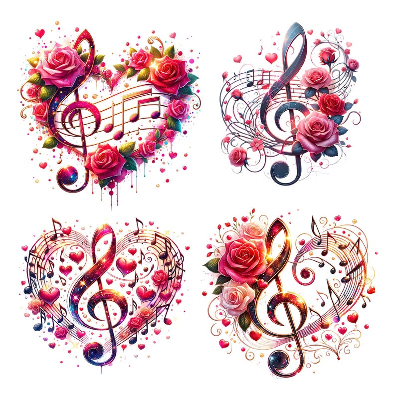 14 Watercolor Valentines Music Notes Sublimation, Music Clipart ...