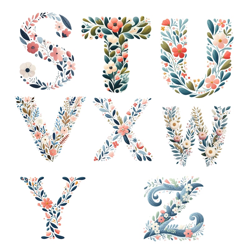 Floral Alphabet, Floral Numbers, Alphabet Clipart, Initial Letters ...