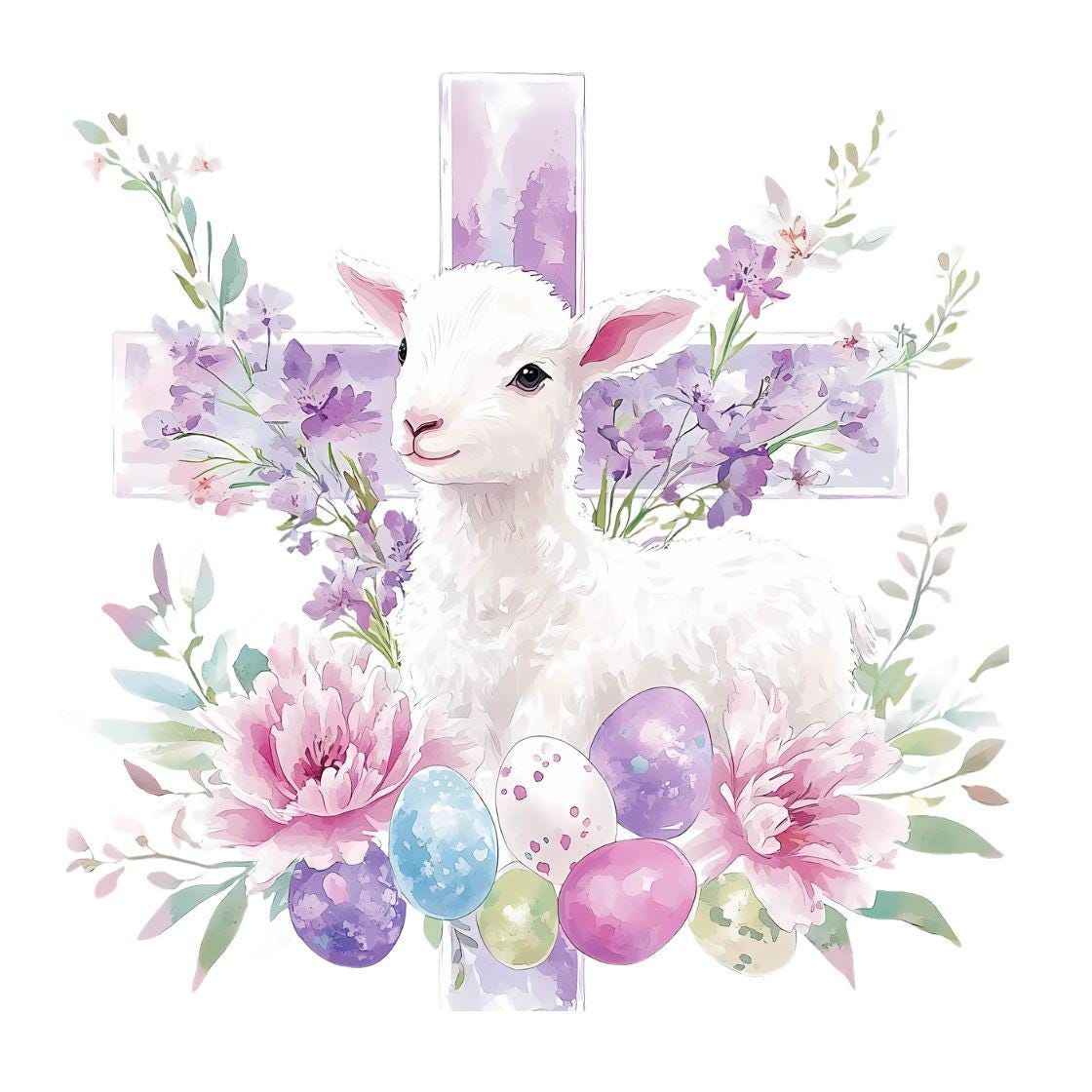 13 Watercolor Easter Lamb With a Cross Clipart, Printable Watercolor ...