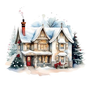 11 Christmas Houses Clipart, Winter Christmas House, Christmas Cards ...