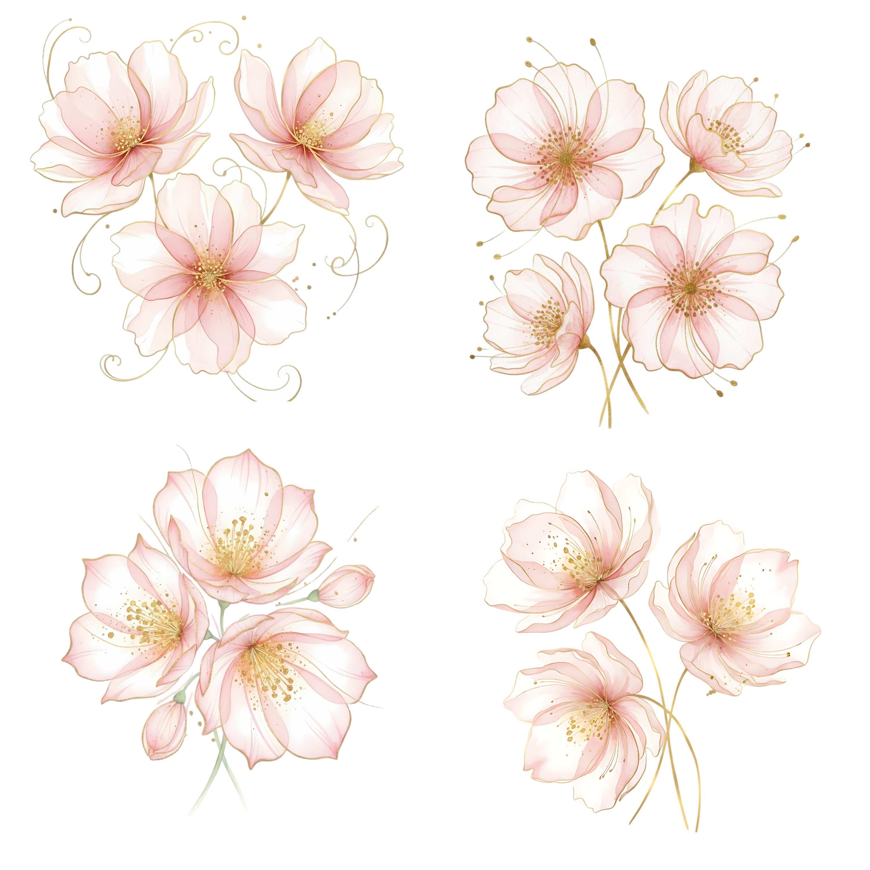 20 Elegant Watercolor Soft Pink Flower Clipart, Pink Floral Abstracts ...