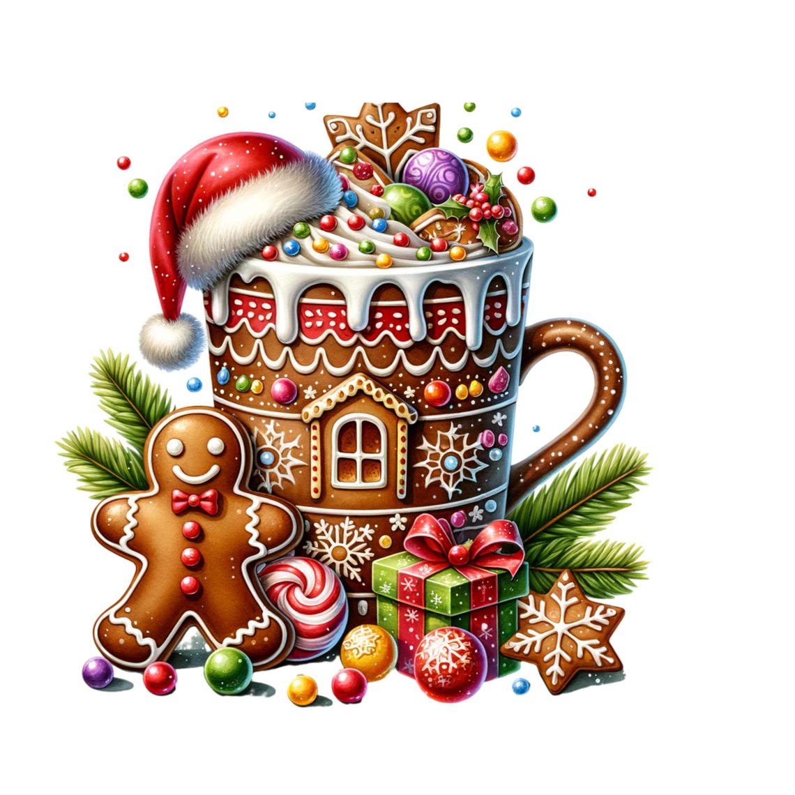 11 Christmas Gingerbread Snowman Cup Clipart, Gingerbread Cocoa Mug ...