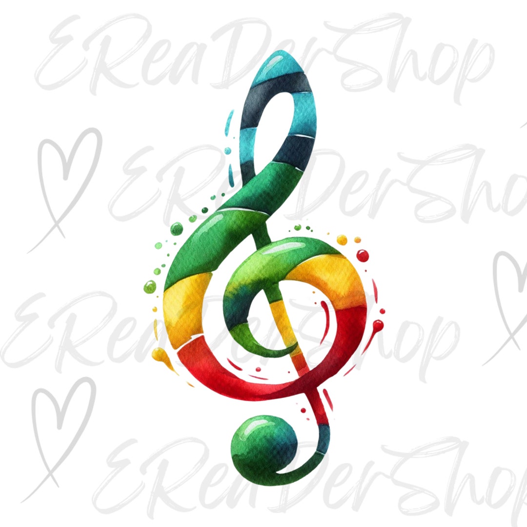 20 Watercolor Music Notes Clipart, Rastafarian Color, Treble Clef ...