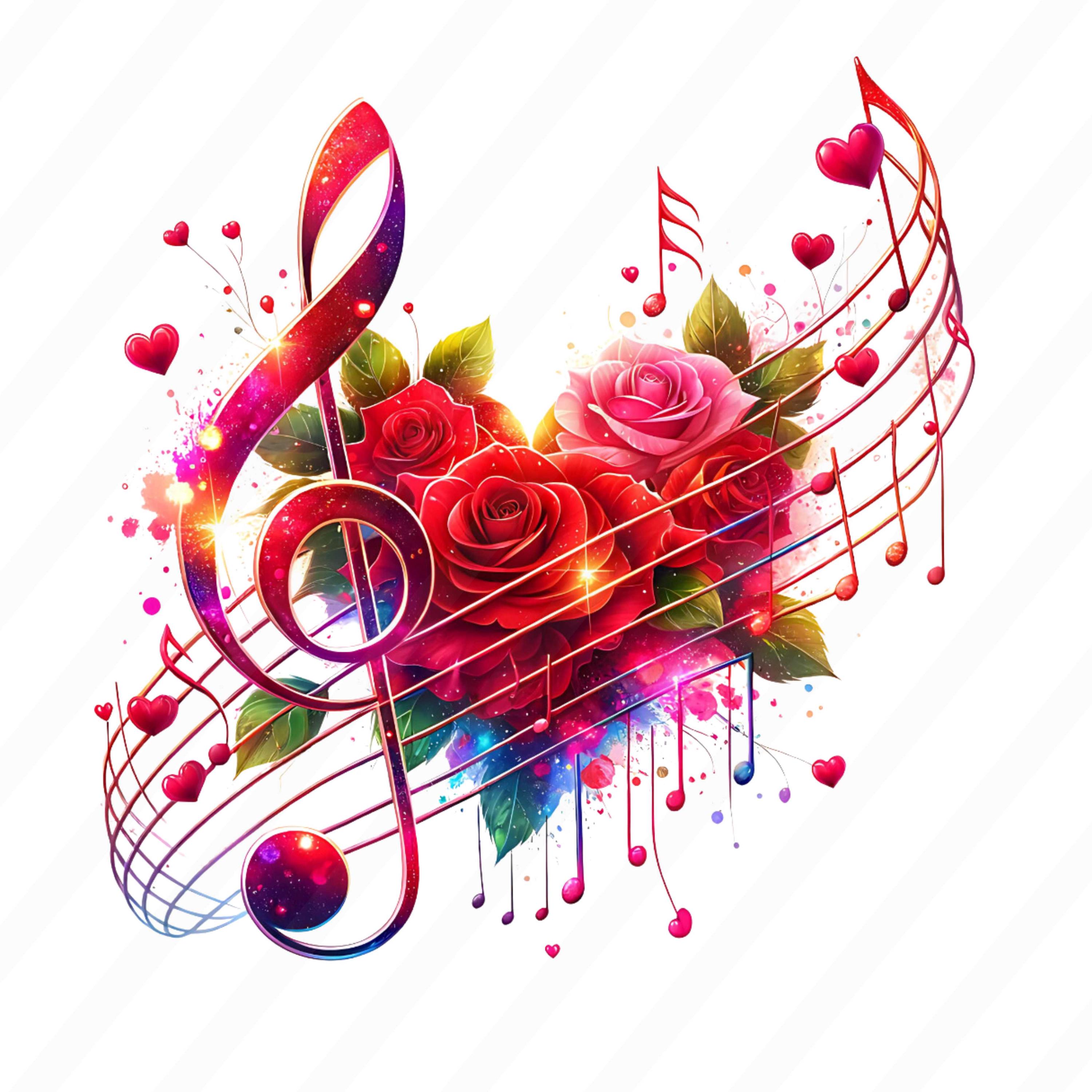 14 Watercolor Valentines Music Notes Sublimation, Music Clipart ...