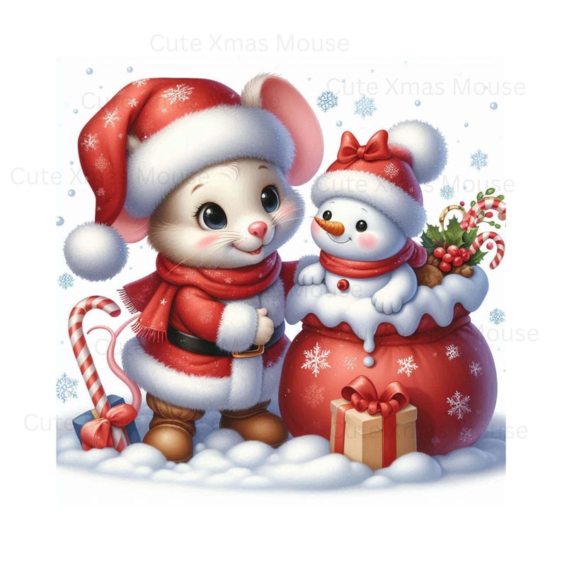 30 Cute Christmas Mouse, Mouse and Snowman Clipart, Cat and Mouse ...