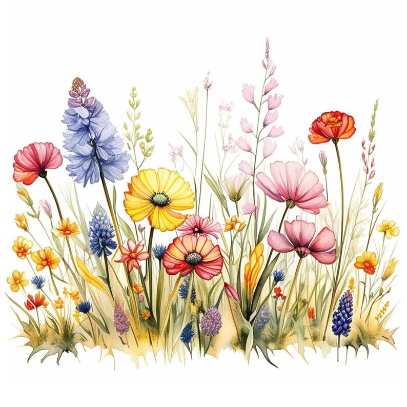 16 Watercolor Wildflowers Flowerbeds Clipart, Wild Flowers, Watercolor ...