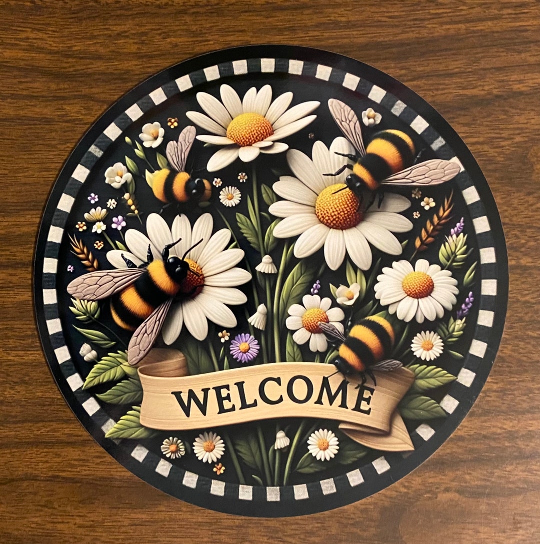 Welcome Sign, Welcome Bee Sign, 8 Inch Round Wreath Sign, Welcome ...