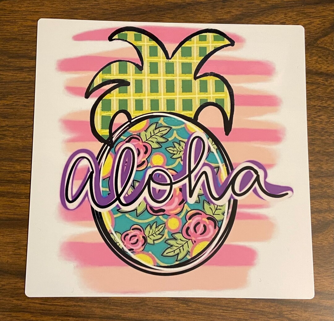 Aloha Sign, 8 Inch Square Sign, Pineapple Sign, Aloha Wreath Sign ...