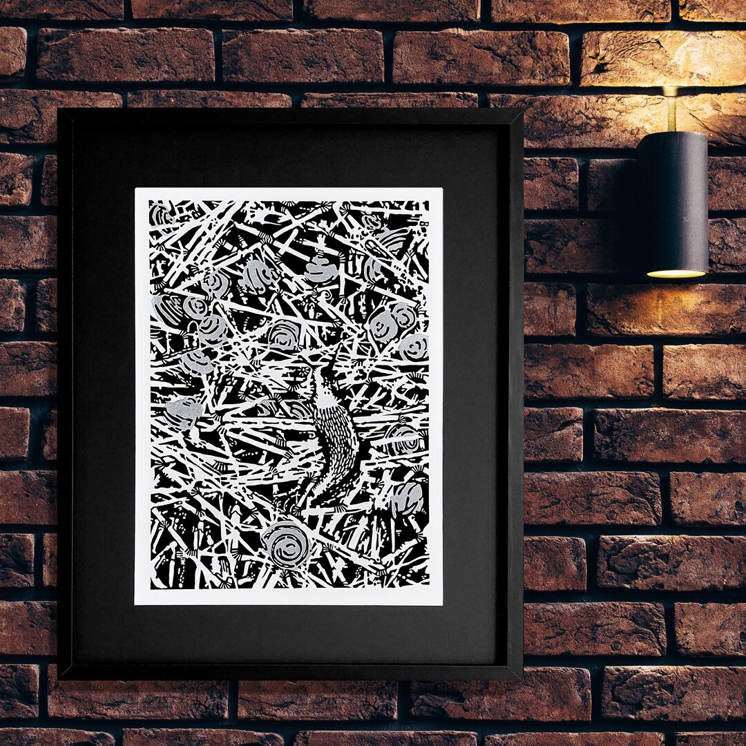 Elegant Snail Shell Wall Art Black and Silver Linocut Print Nature ...