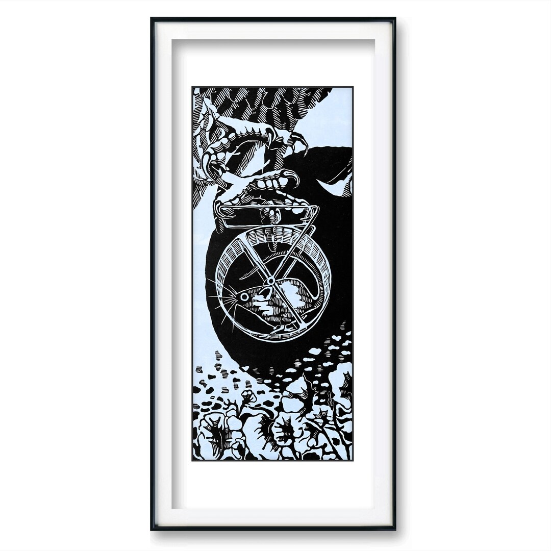 Animals Wall Art Print, Eagle and Mouse Linocut, Black and Blue Surreal ...