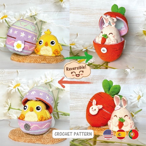 Reversible Chick and Bunny Amigurumi Pattern Easter Crochet - Etsy