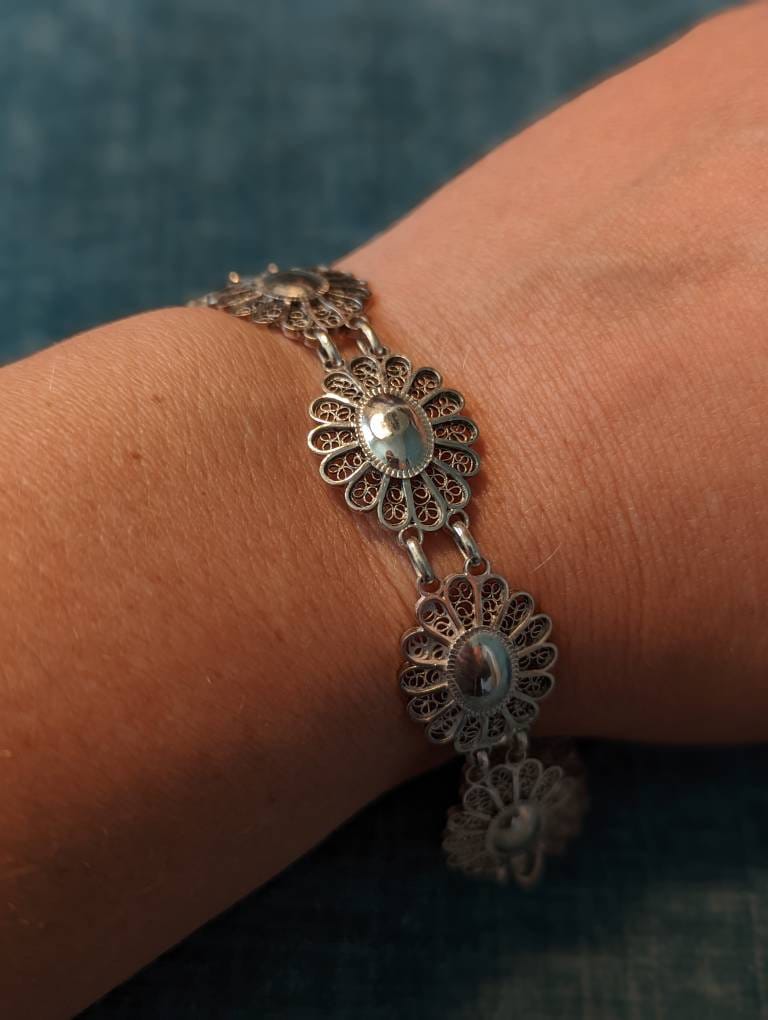 Gorgeous Antique Sterling Silver Flower Motif Bracelet C1940 - Etsy