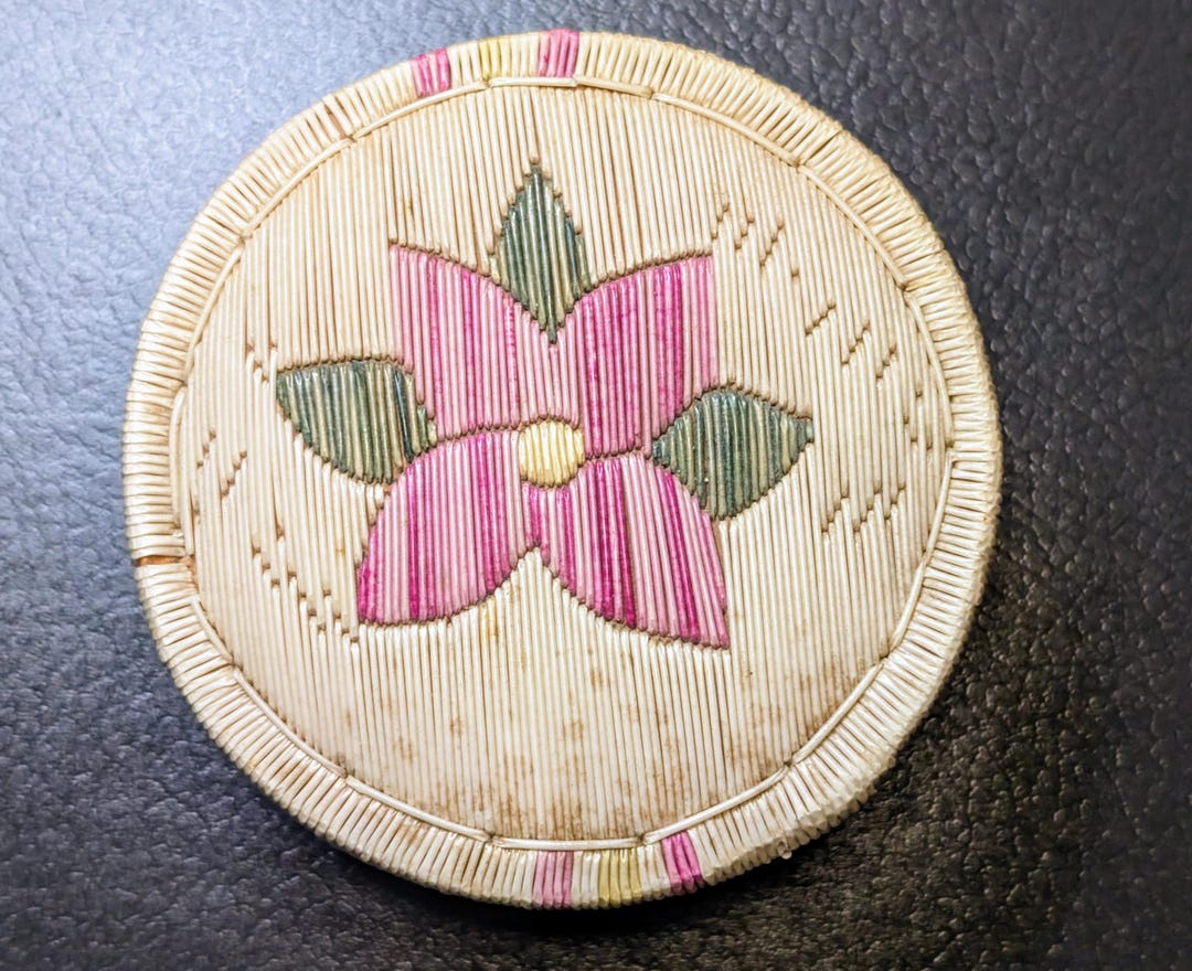 Exquisite Canadian Native Ojibway Flower Motif Porcupine Quill Basket ...