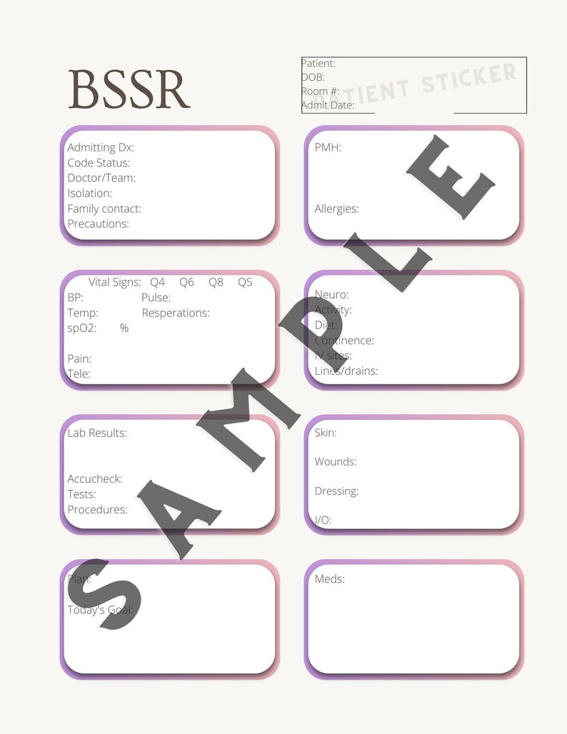 BSSR Bedside Shift Report Sheet for Rns Nurses Nursing Staff - Etsy