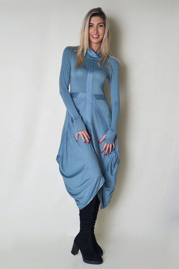 Light Blue Women Dress of Soft Fabric Decorative Elements - Etsy