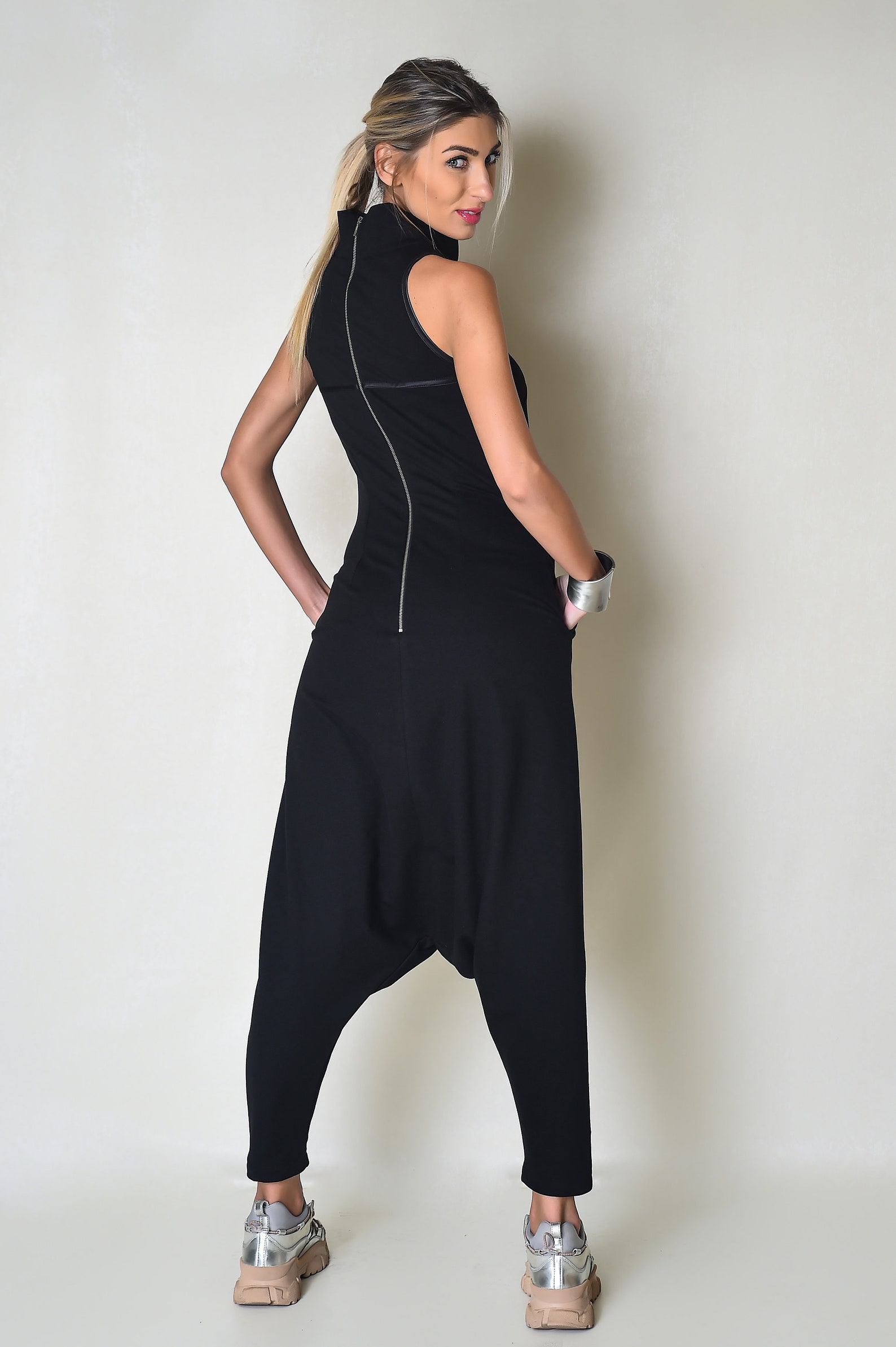 Black Cotton Jumpsuit / Women Romper With Back Zipper - Etsy