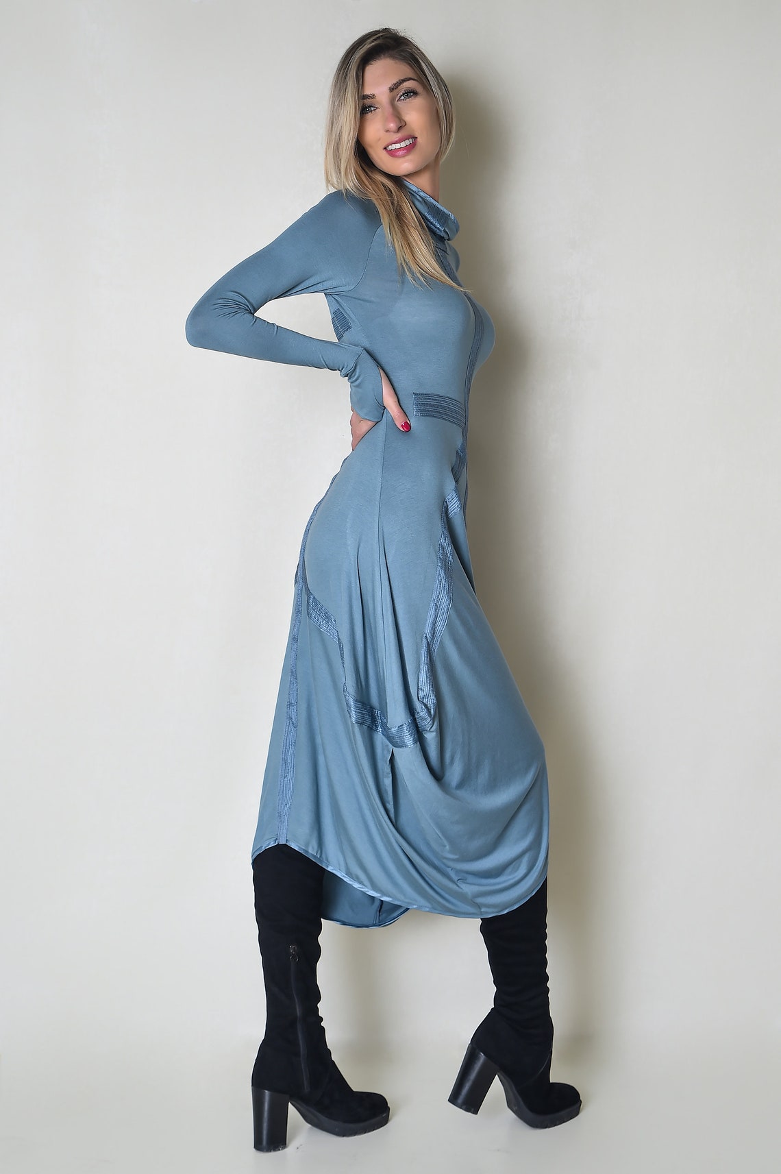 Light Blue Women Dress of Soft Fabric Decorative Elements - Etsy