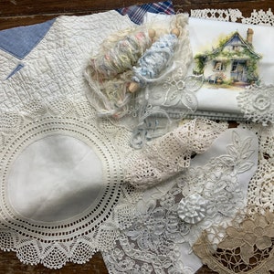 Quilt Kit 13 Fabric & Vintage Doilies Fancy Yarns, Cheese Cloth Shabby ...