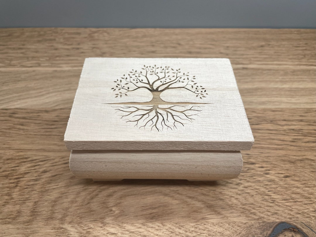 Wooden Chest Tree of Life Empty Hinged Lid Personalized Engraving ...