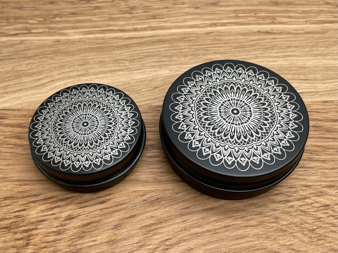Round Tin Cans Set of 2 Black Personalized Engraving Candy Jar Pill Box ...
