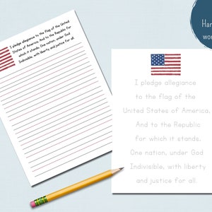 Pledge of Allegiance Handwriting Practice Printable Poster Wall Art ...