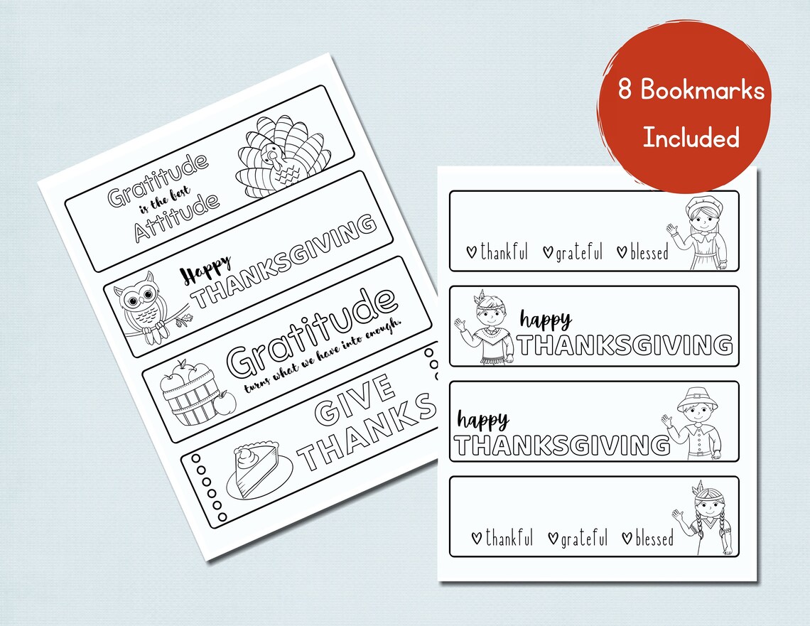 8 Thanksgiving Bookmarks | Thanksgiving Coloring | Art | Holiday ...