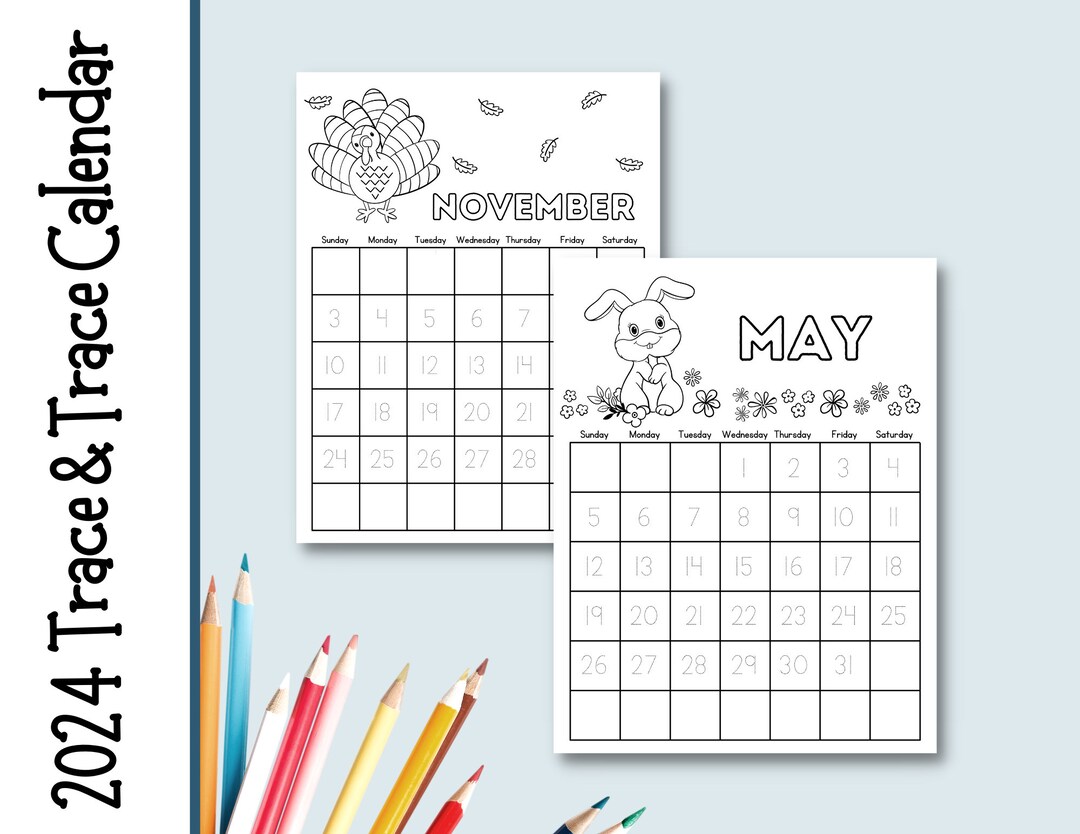 2024 Printable Trace and Color Calendar Perpetual Calendar Calendar for ...