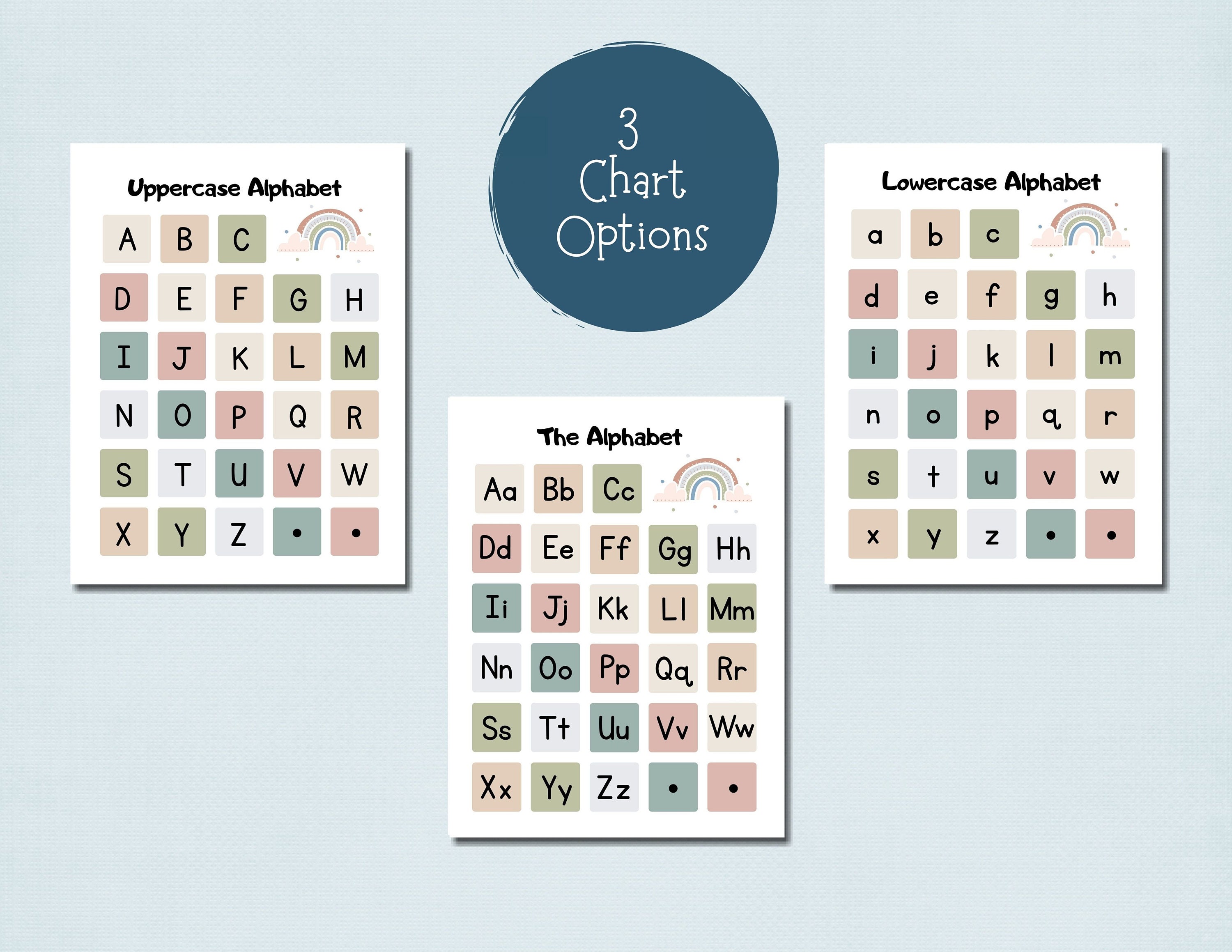 3 Alphabet Chart | ABC Chart | Uppercase | Lowercase | Preschool | Wall ...