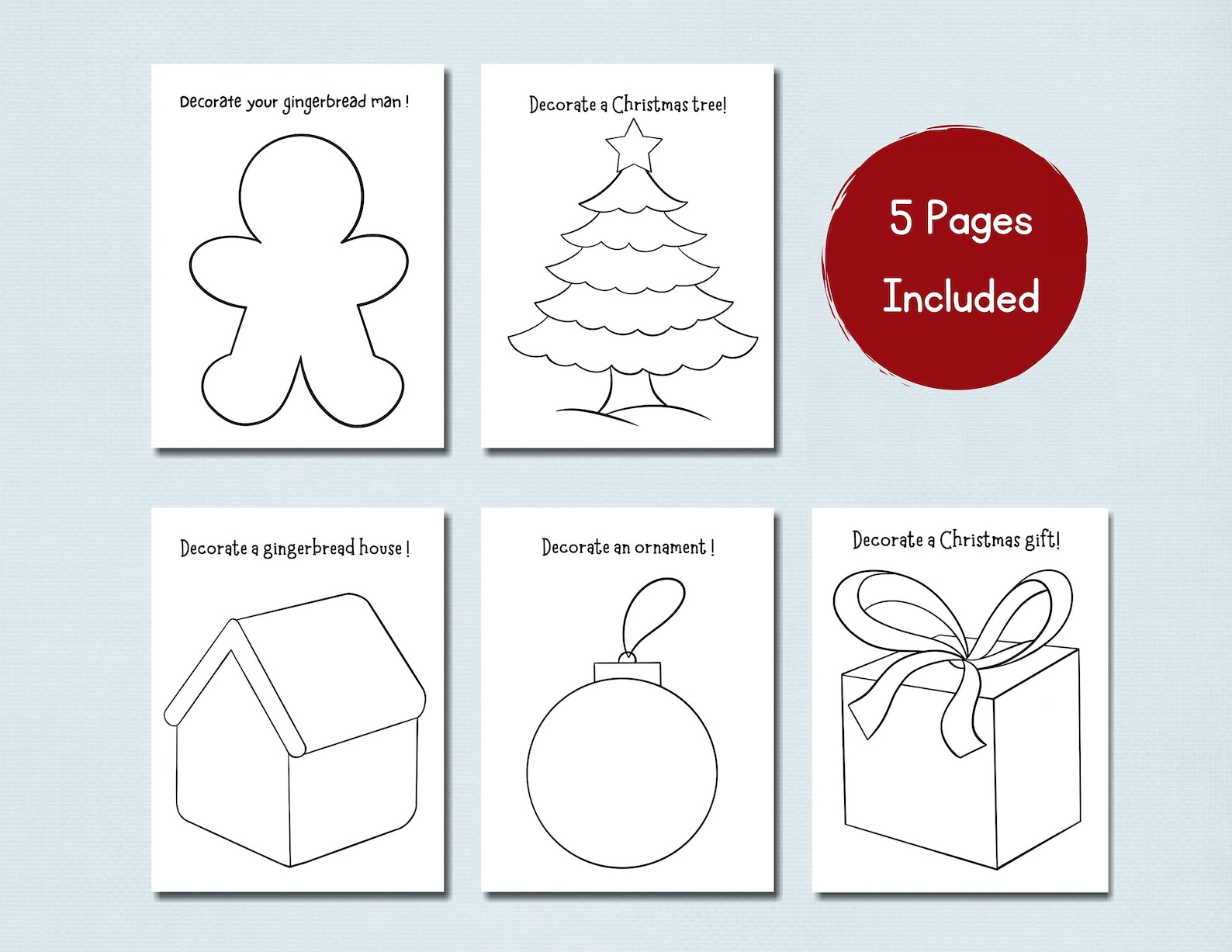 5 Decorate Christmas Pages | Kids Craft Pages | 5 Christmas Coloring ...
